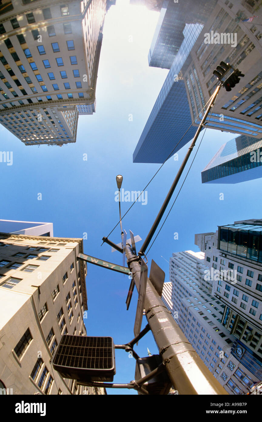 FISHEYE VIEW UPWARDS OF NYC BUILDINGS Stock Photo - Alamy