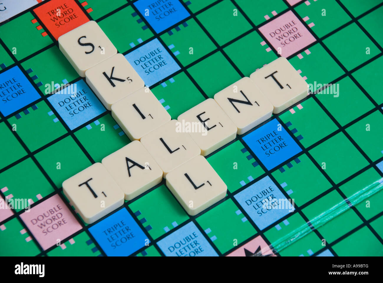 Scrabble letters spelling out the concept of skill and talent Stock ...