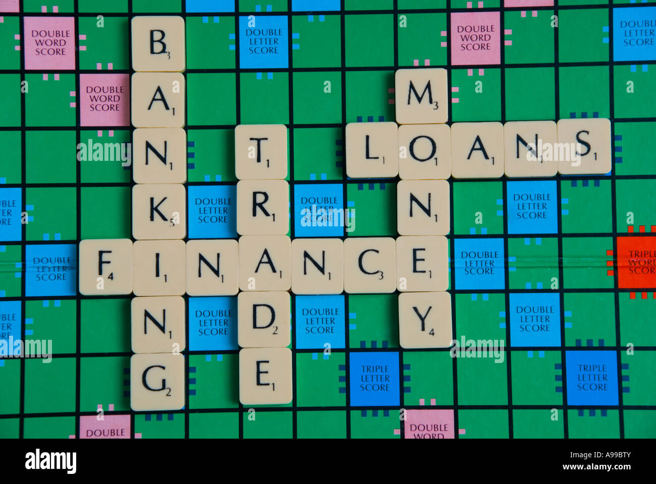 Scrabble letters spelling out interlocking financial concepts Stock ...