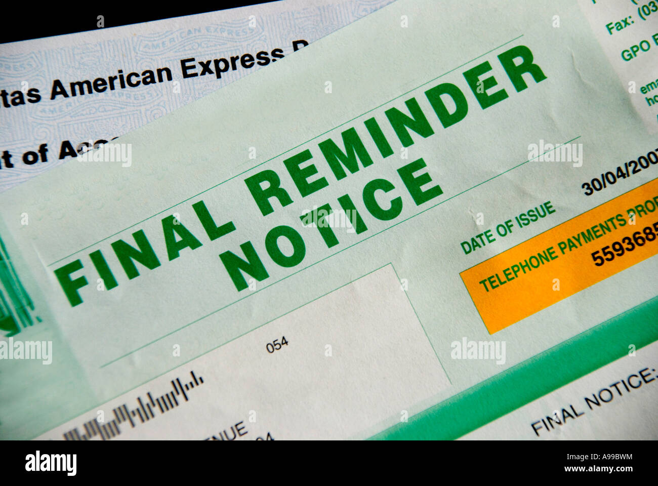 Final reminder notice of overdue debt Stock Photo - Alamy