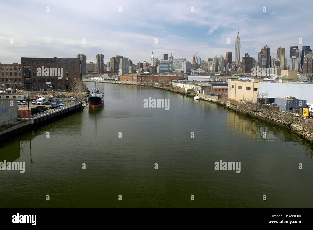 The polluted Newtown Creek separating the NYC neighborhoods of ...