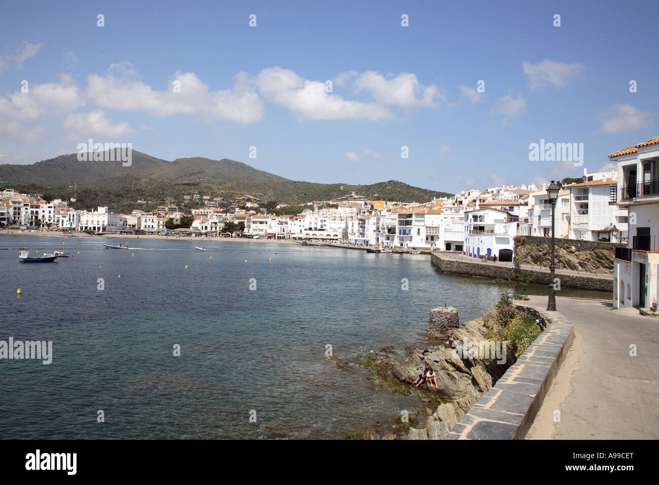 The harbour with houses on the waterfront in Cadaques, Spain, Europe ...