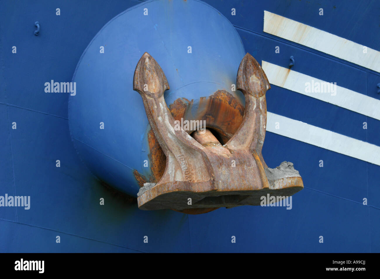 Tanker in Harbour with big anchor Stock Photo - Alamy