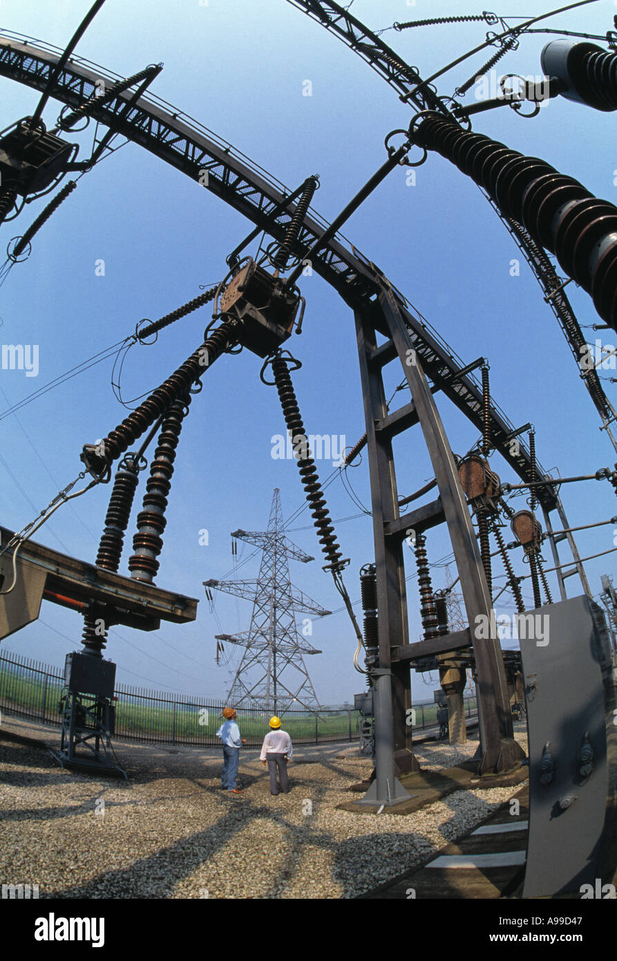 ELECTRICITY SUB STATION WITH POWER WORKERS UK Stock Photo - Alamy