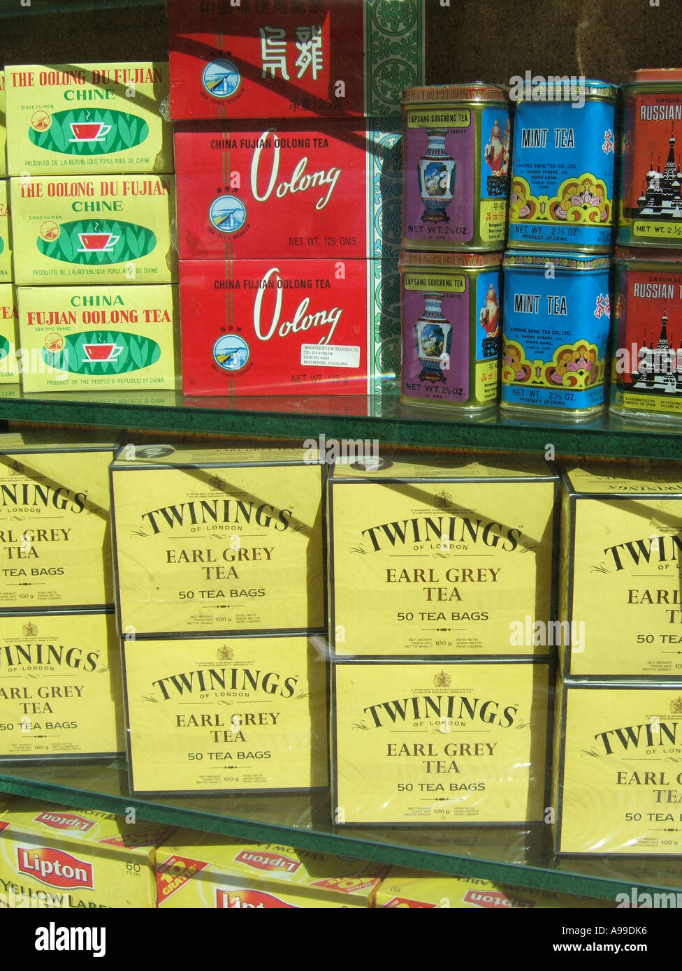 selection of teas in shop Stock Photo - Alamy