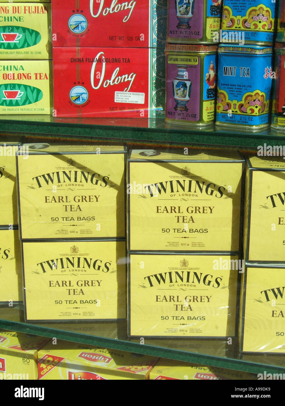 selection of teas in shop Stock Photo - Alamy
