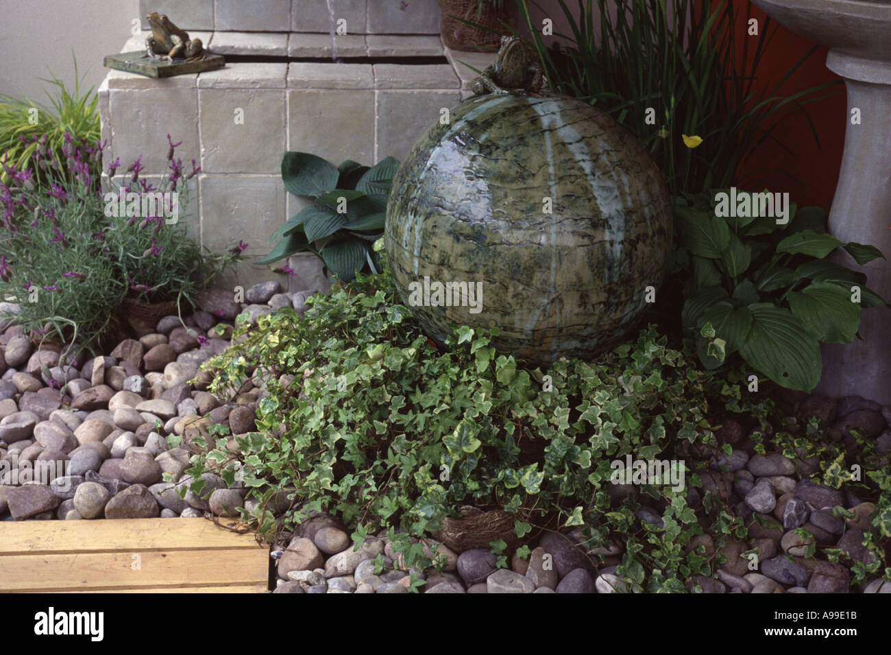 Marble Globe water feature with frog Chelsea Flower Show 2003 Stock ...