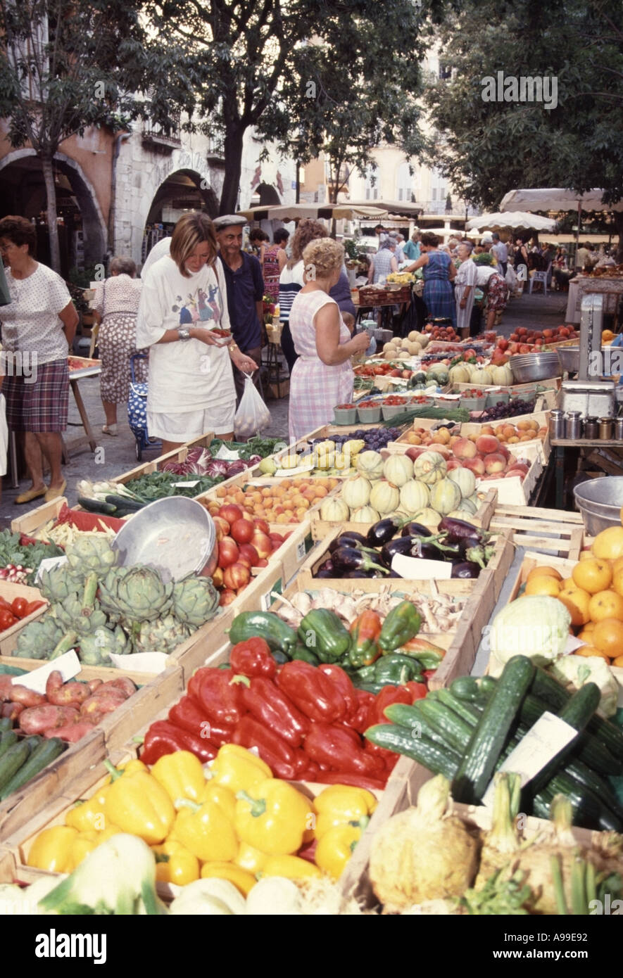 Grasse Alpes Maritime Provence France fruit and vegetable market stalls ...
