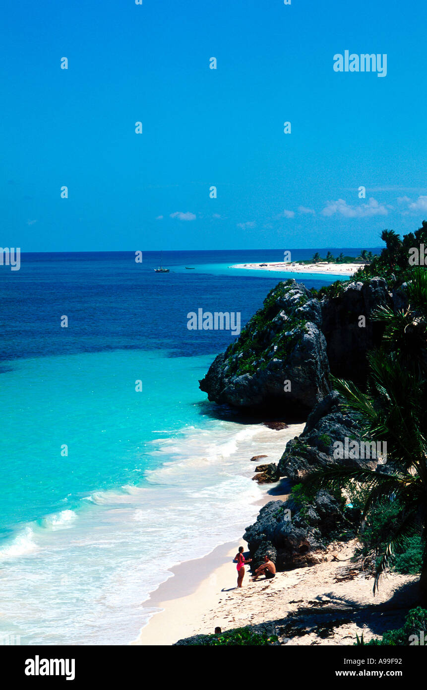 Beautiful Yucatan beaches rocks in Tulum Mexico Stock Photo - Alamy