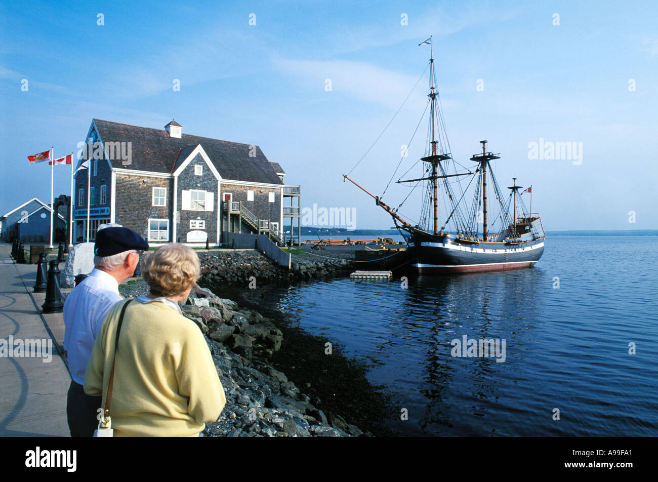 Tourists with famous ship Hector at Pictou in Nova Scotia Canada Stock ...
