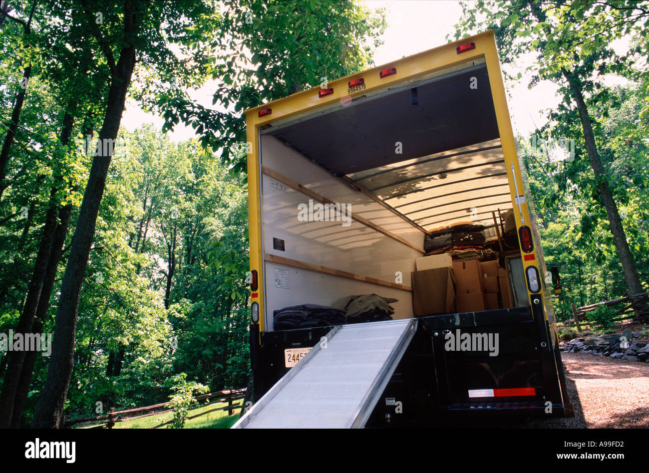 moving van with boxes Stock Photo - Alamy