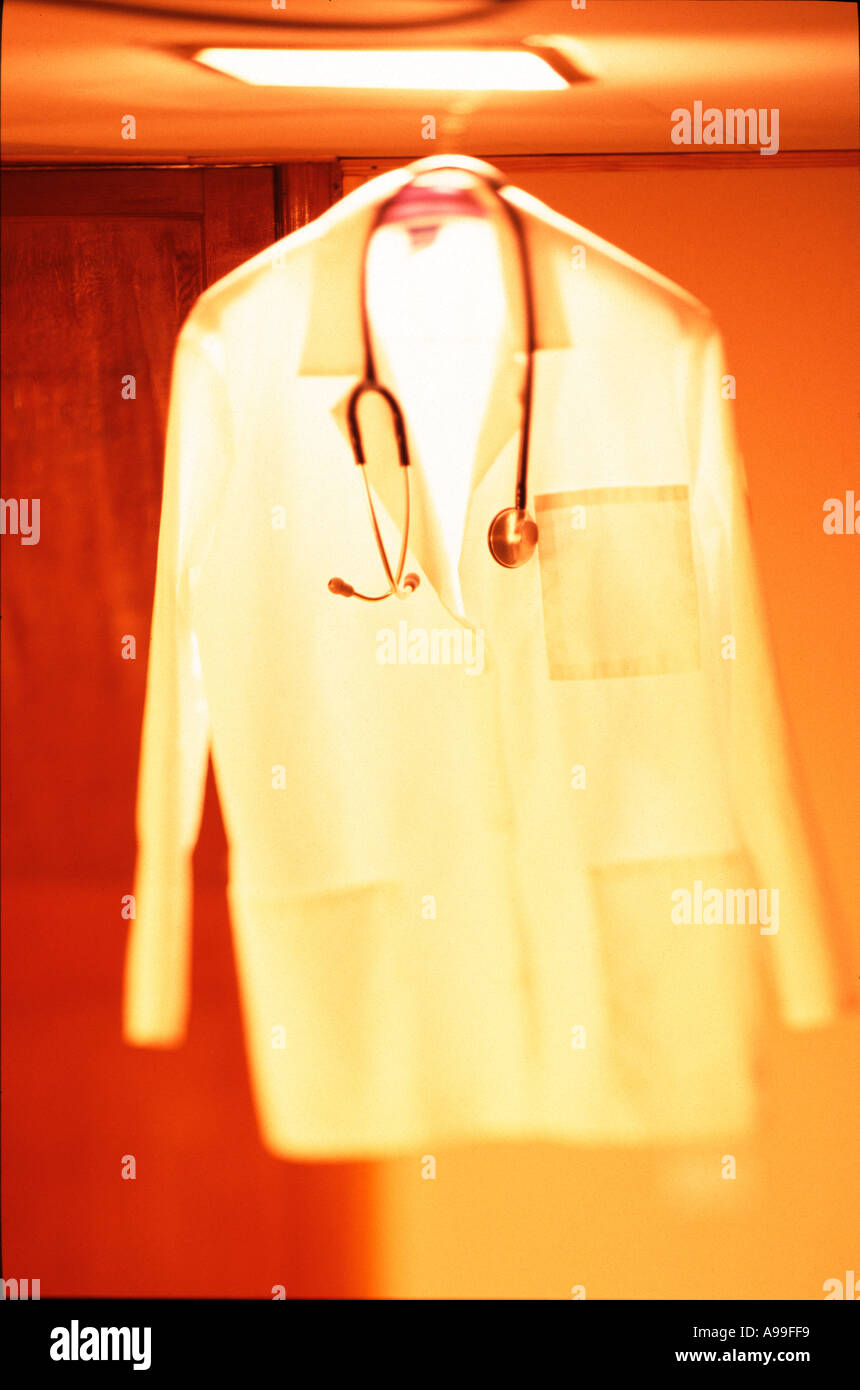 doctor s coat and stethoscope hanging Stock Photo - Alamy