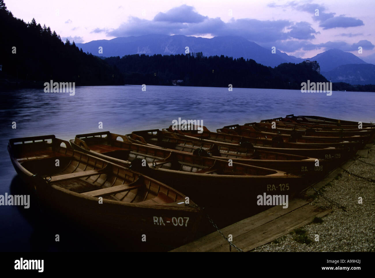 Bled lake - rowing boats - Slovenia - Europe Stock Photo - Alamy
