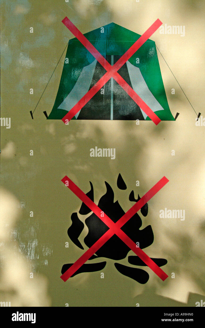 prohibition sign for camping and fire Stock Photo - Alamy