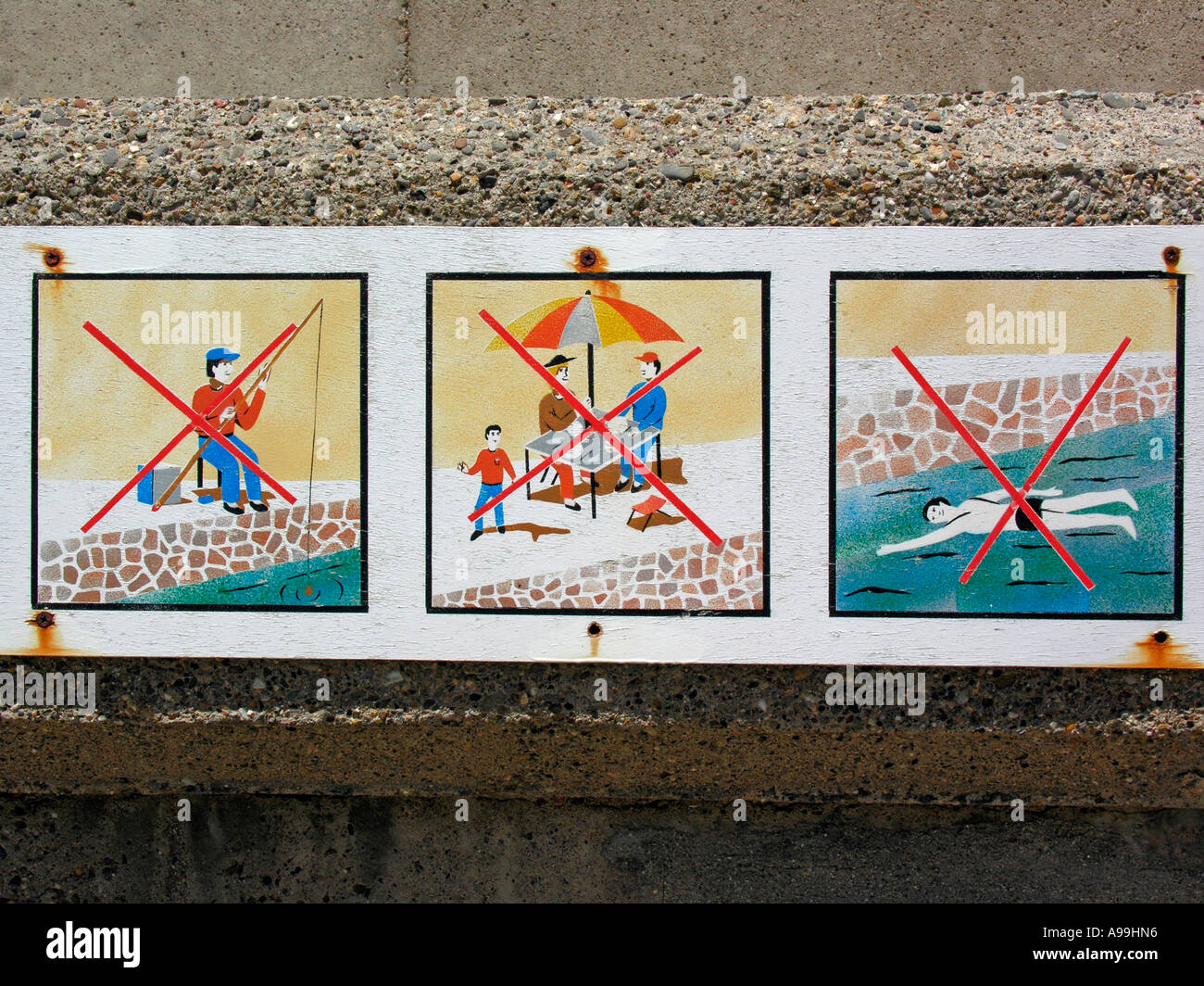 prohibition sign for angling fishing swimming picnic Stock Photo - Alamy