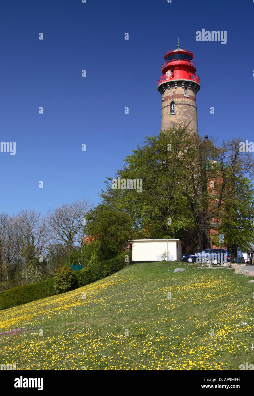 Cape Arkona, famous for its three lighthouses, on the island of Rugen ...