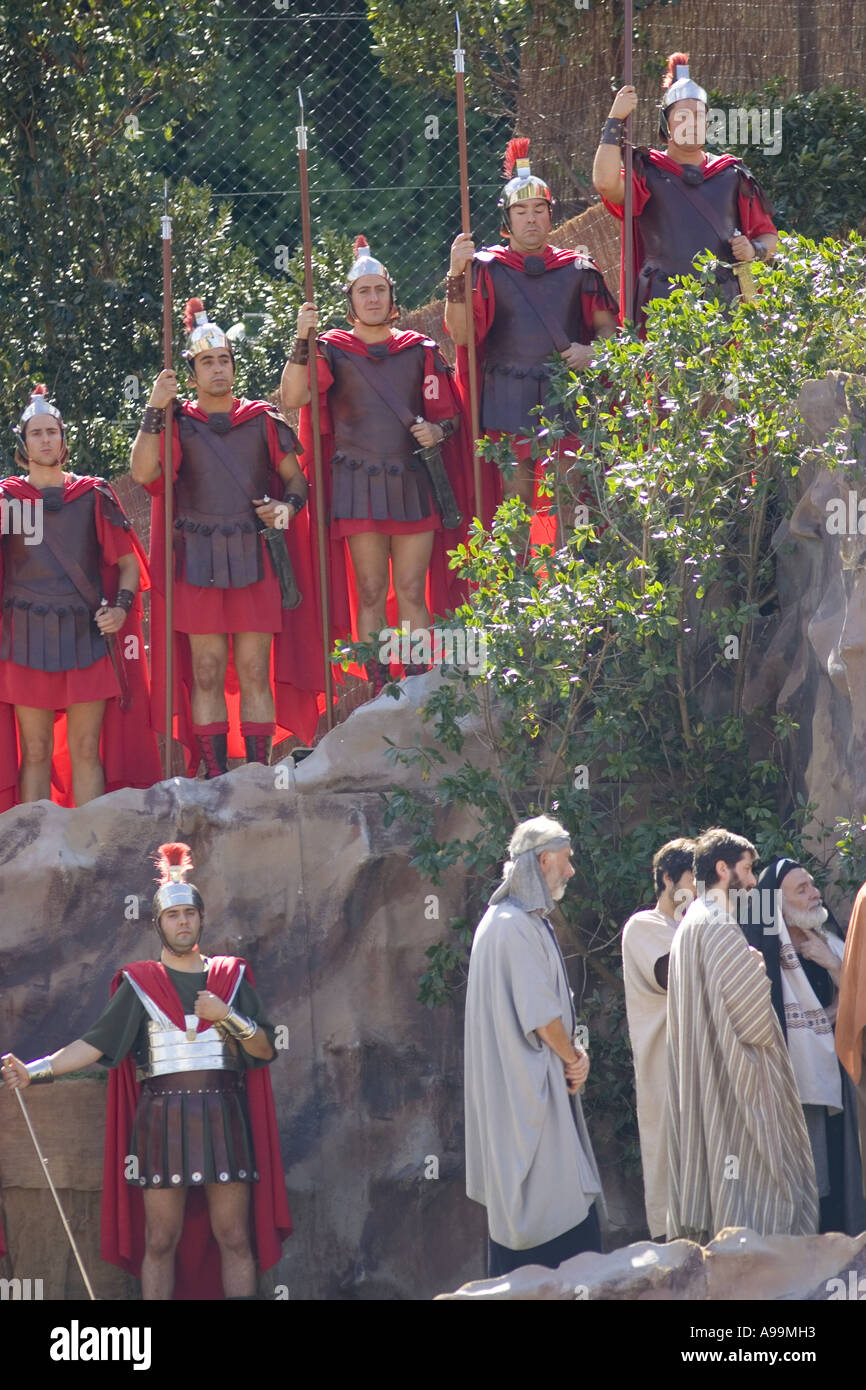 Actors playing Roman soldiers and crowd members during the Holy Week ...