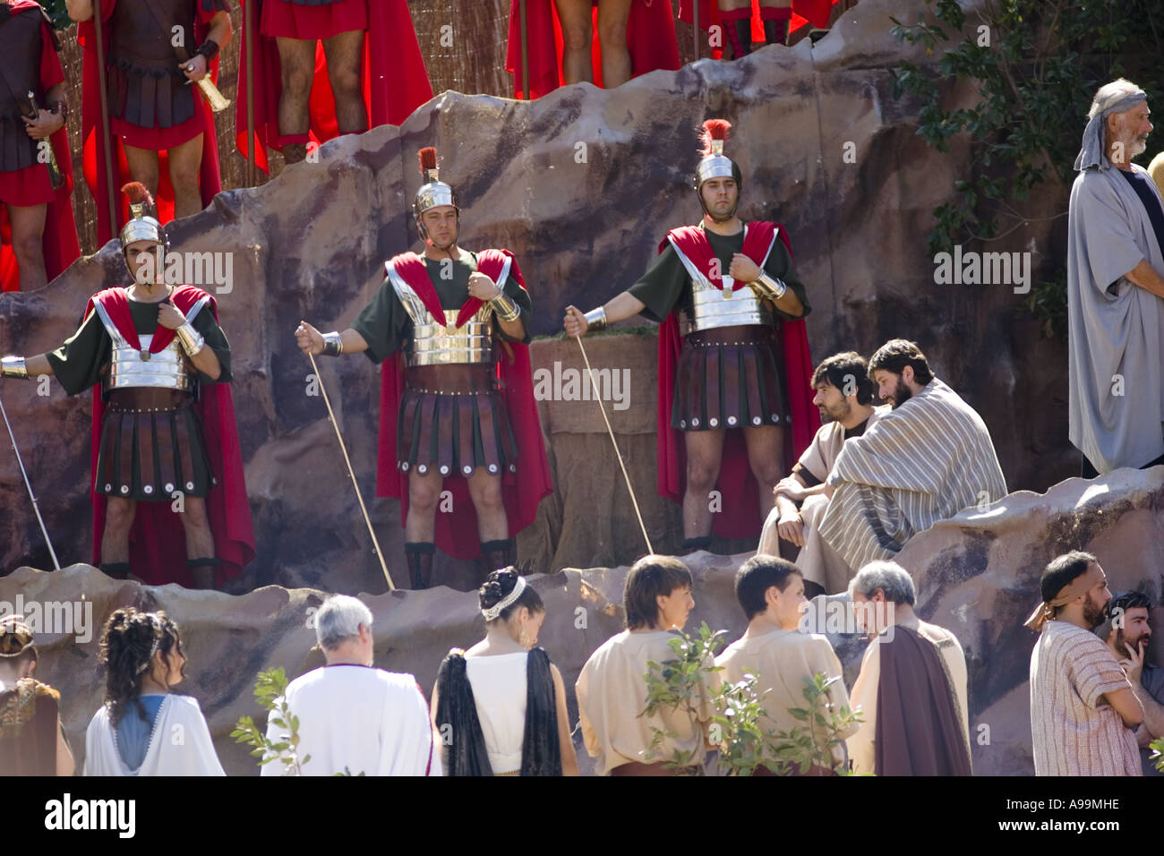 Actors playing Roman soldiers and crowds during the Balmaseda Passion ...