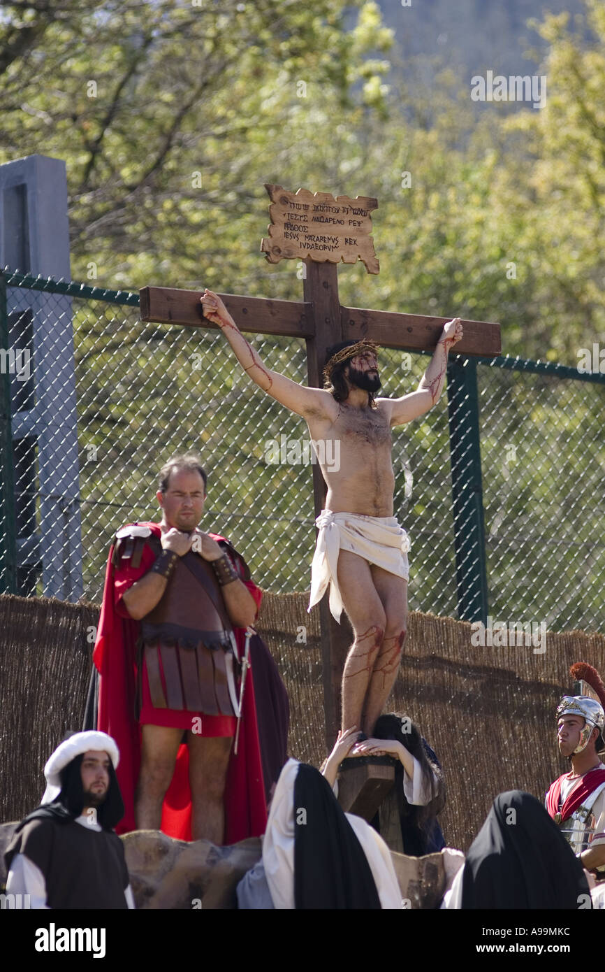 Jesus Christ is crucified during the Balmaseda Passion Play, Balmaseda ...