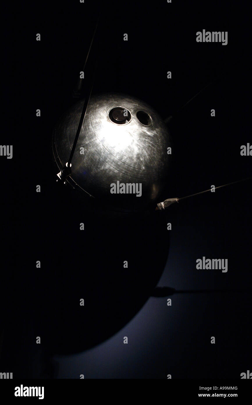 A lifesize model of the Sputnik satellite on display at the historic ...