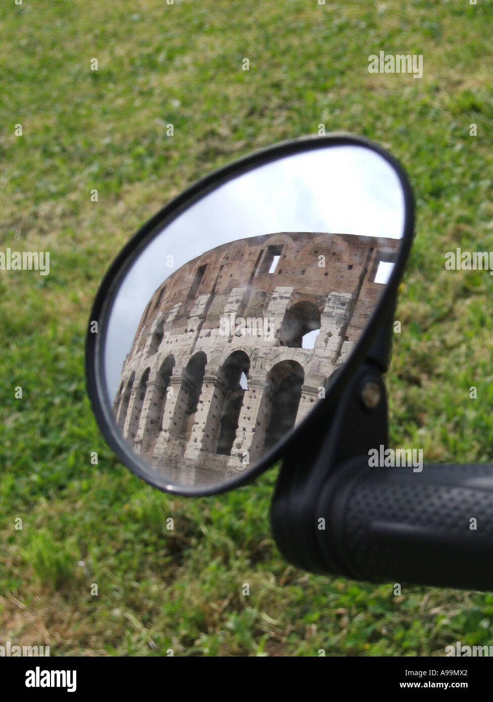 colosseum in rome seen in bike mirror Stock Photo - Alamy