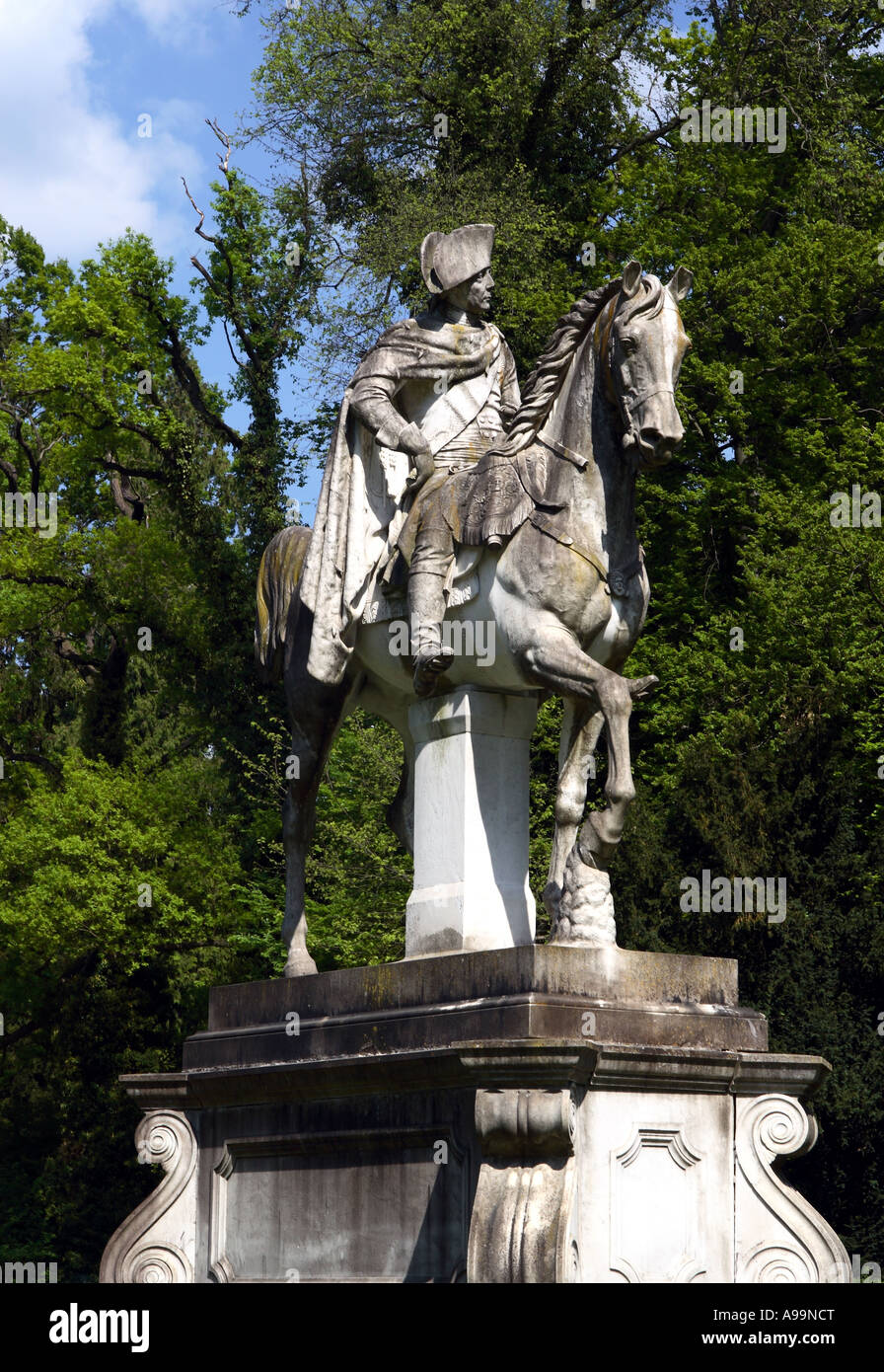 A statue of Frederick the Great in the palace estates of Potsdam in ...