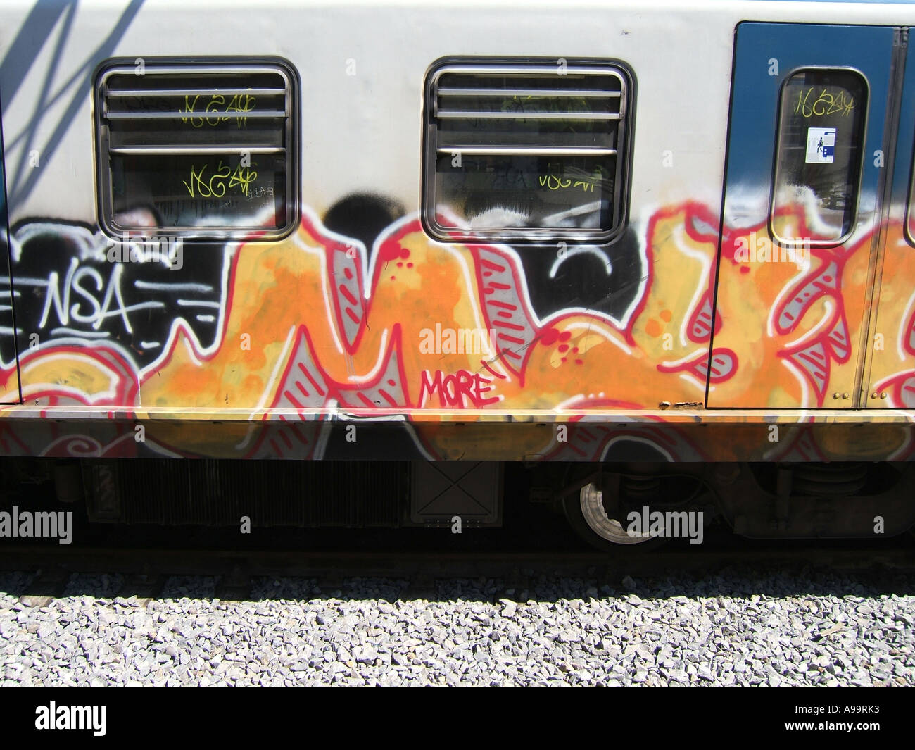 train carriage and doors covered with graffiti Stock Photo - Alamy