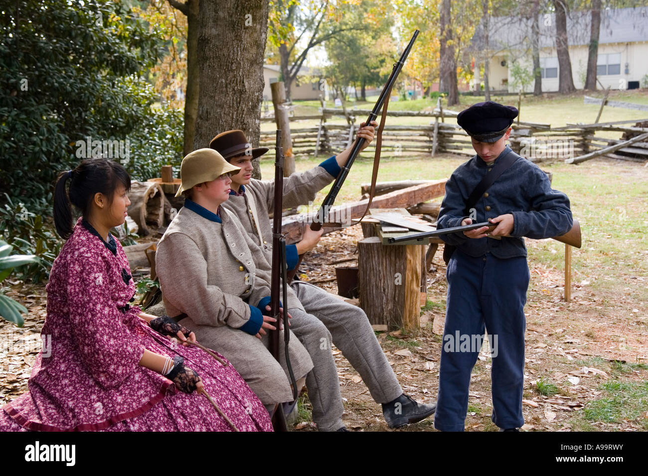 Civil war reenactment soldiers preparing for battle hi-res stock ...