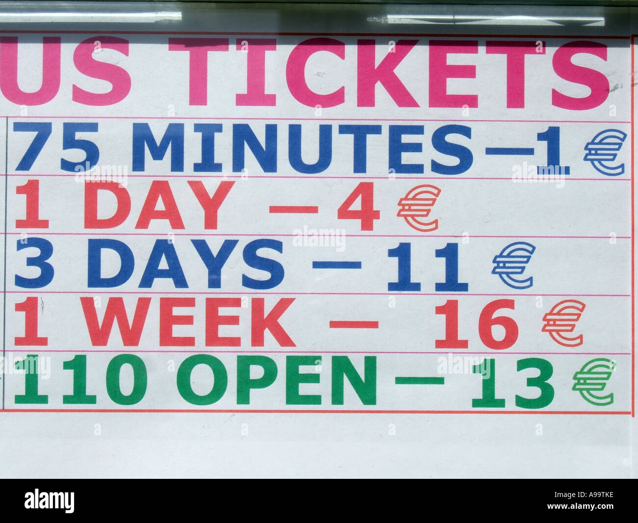 bus tickets times and prices Stock Photo - Alamy