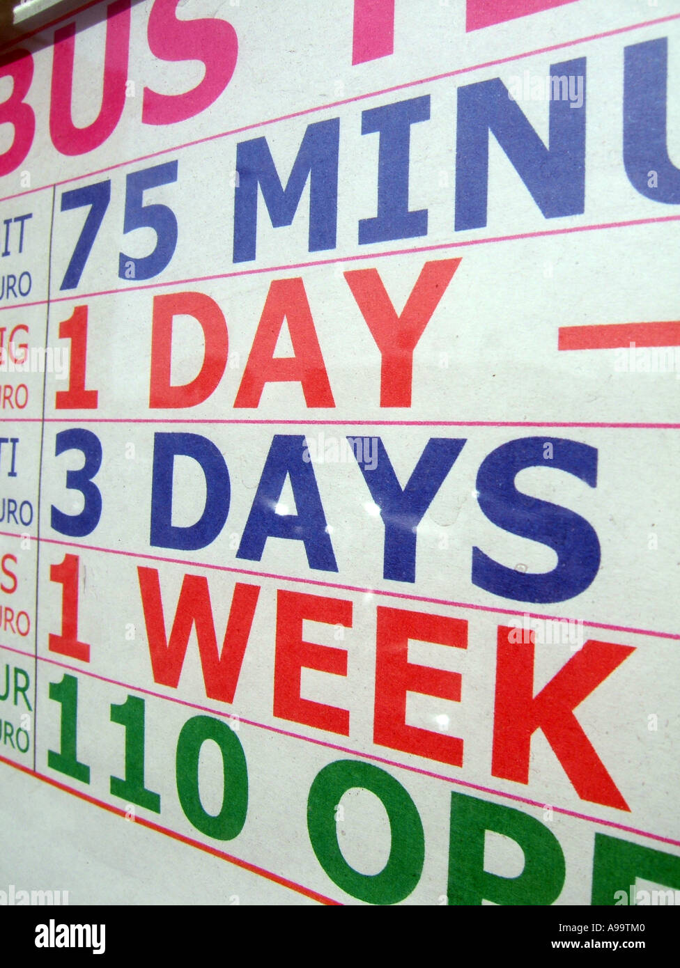 bus tickets times and prices Stock Photo - Alamy