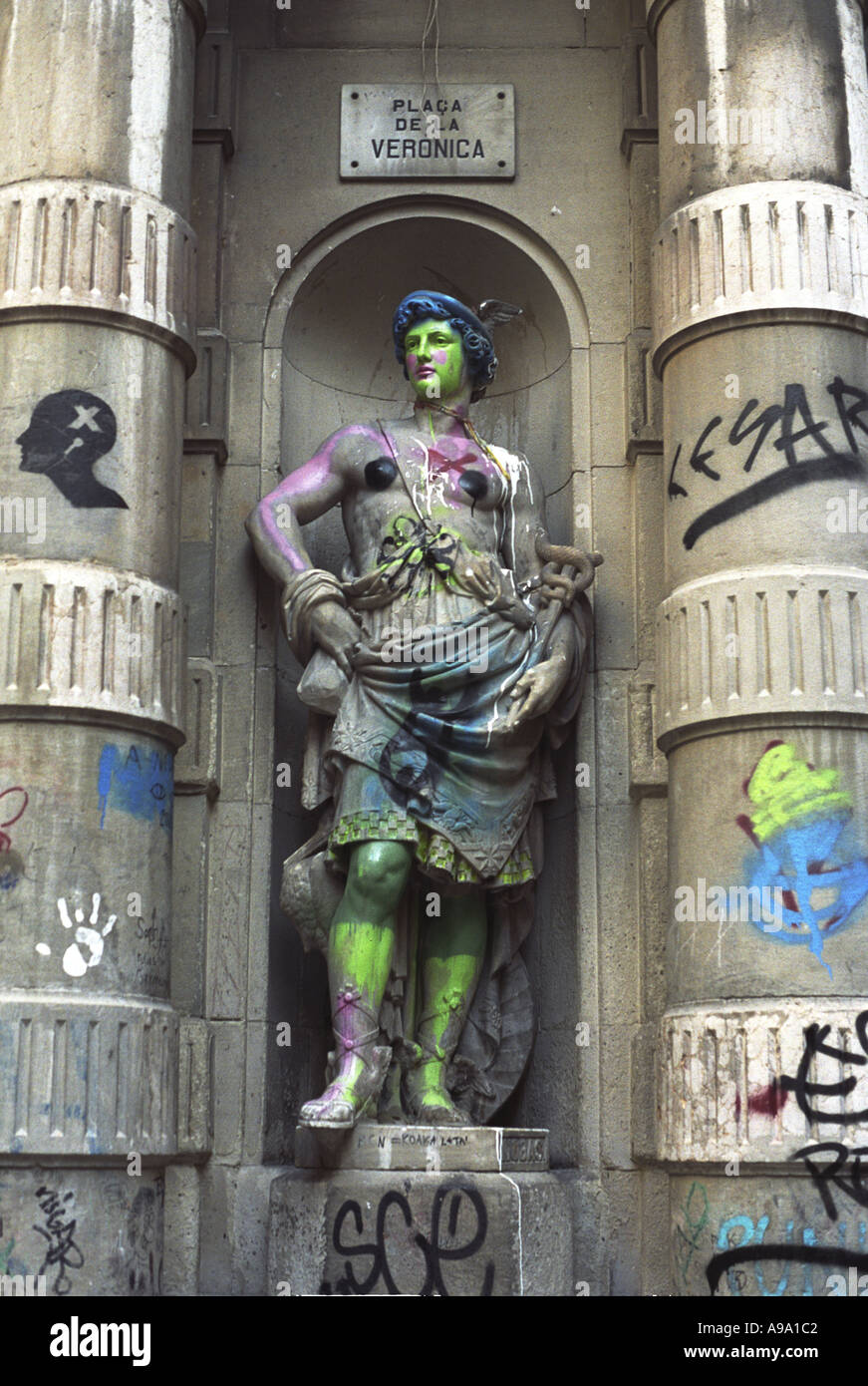Defaced statue Barcelona Spain Stock Photo - Alamy