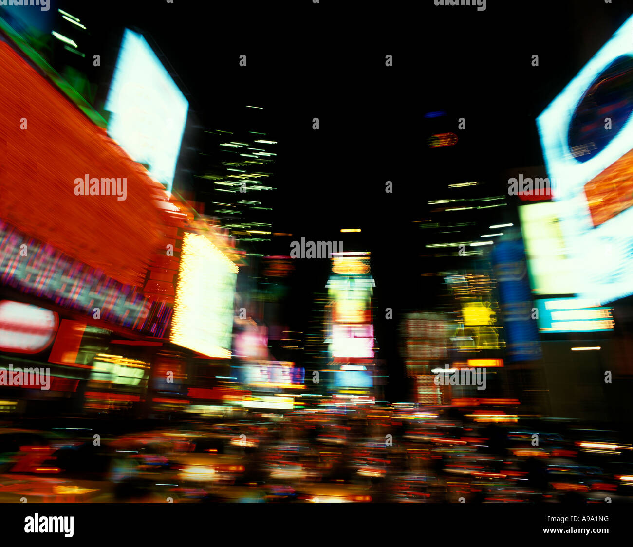 BLURRED LIGHTS TIMES SQUARE MIDTOWN MANHATTAN NEW YORK CITY USA Stock ...