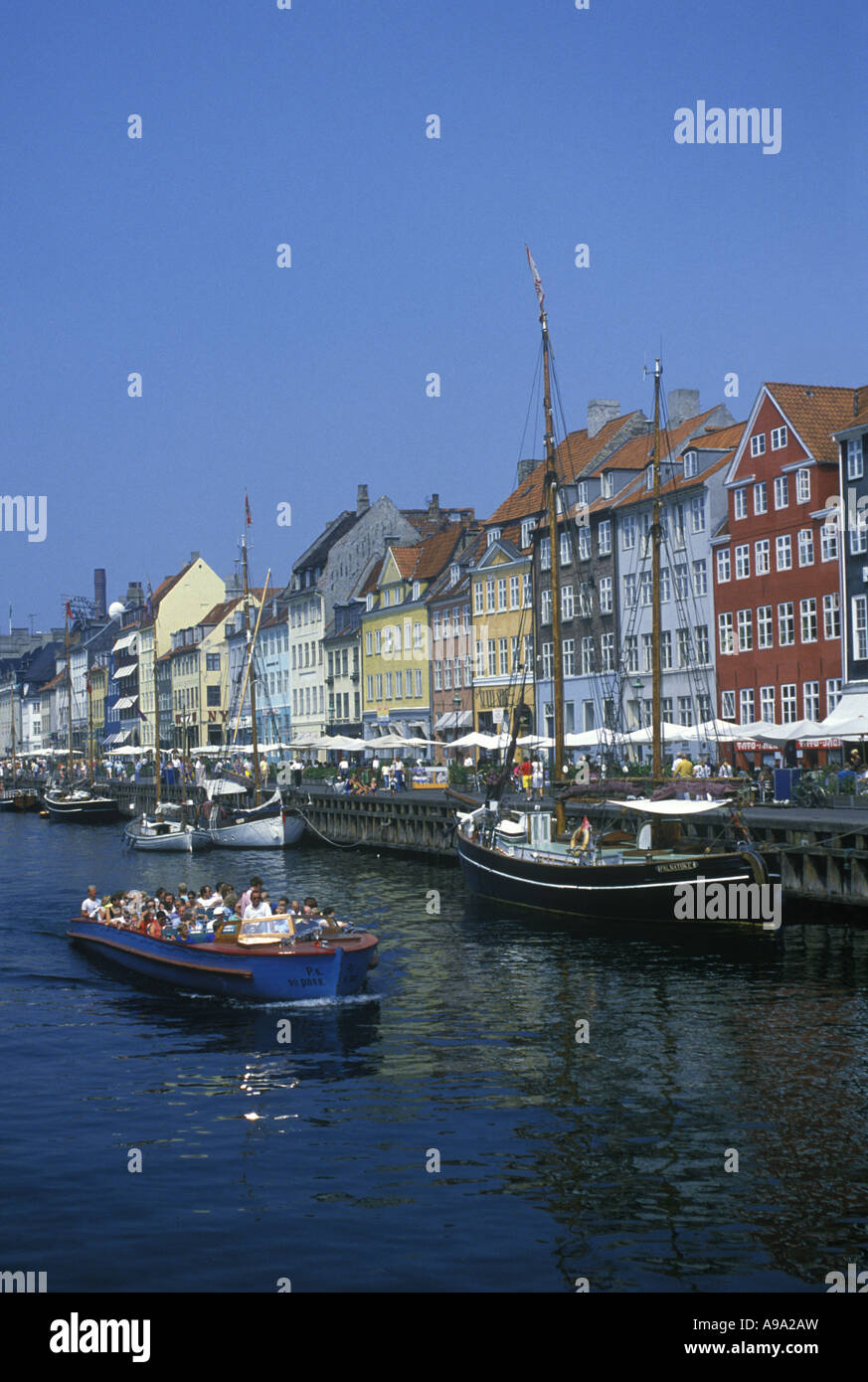TOURIST BOAT WATERSIDE NYHAVN COPENHAGEN DENMARK Stock Photo - Alamy
