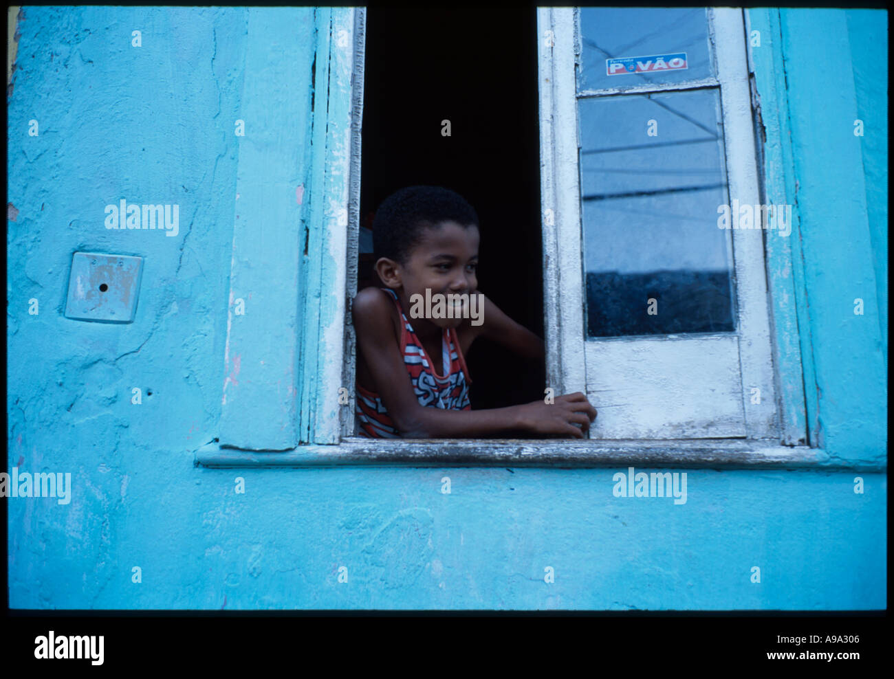Brazilian boy in a window Pelourinho Salvador da Bahia Brazil Stock ...