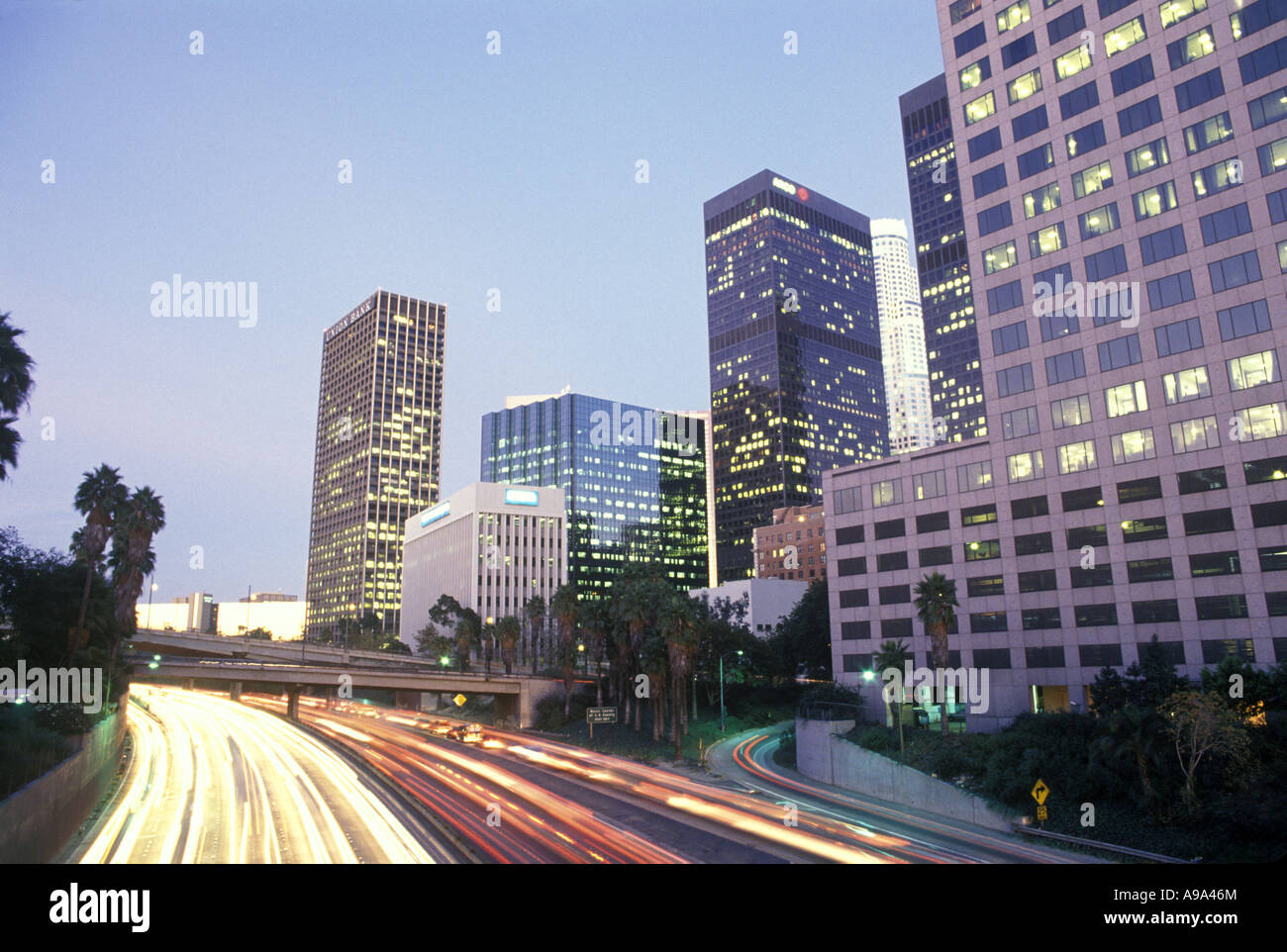 ROAD ROUTE 110 FREEWAY DOWNTOWN LOS ANGELES CALIFORNIA USA Stock Photo ...