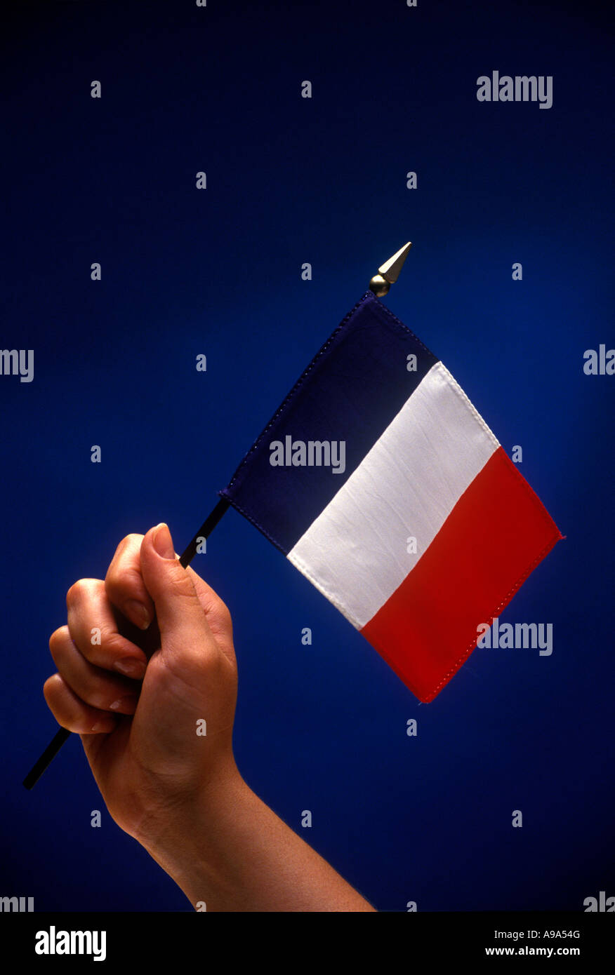 WOMANS HAND HOLDING UP FRENCH FLAG Stock Photo - Alamy