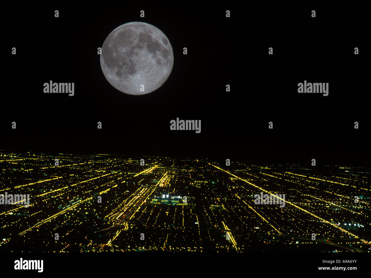 FULL MOON OVER SUBURBAN CITYSCAPE Stock Photo - Alamy