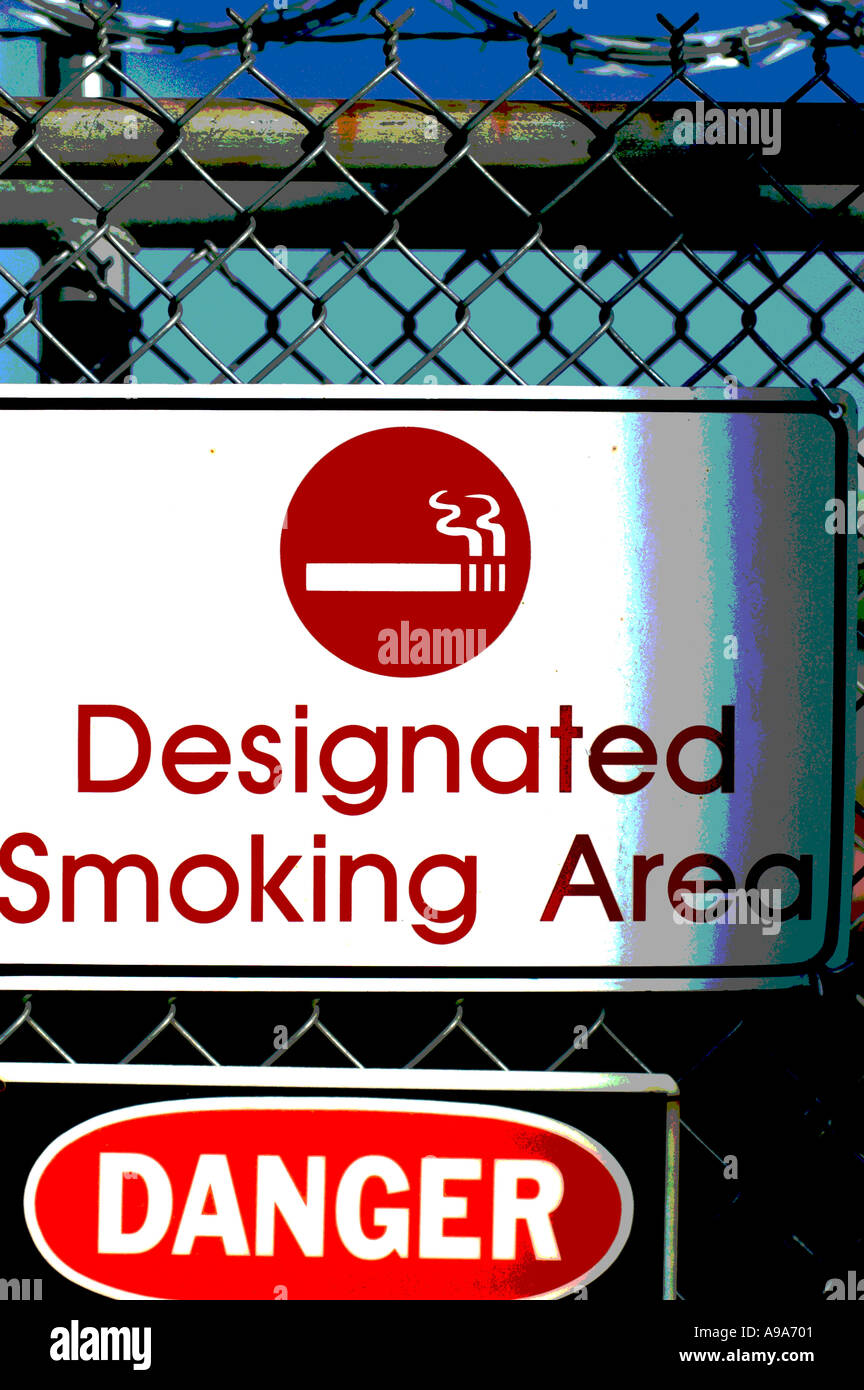smoking area danger fence signage sign chainlink notice warning Stock ...