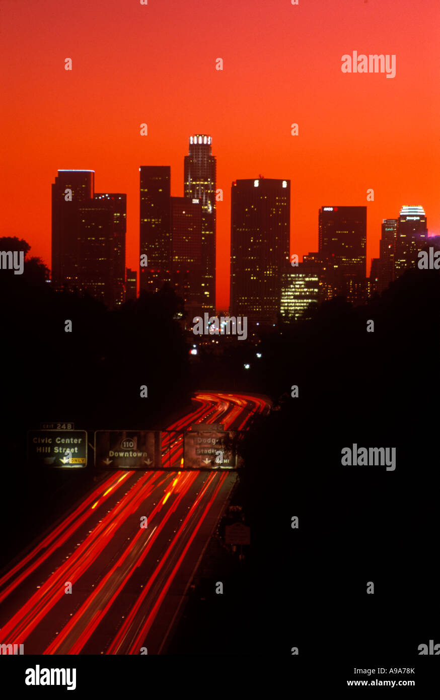 ROUTE 110 HIGHWAY DOWNTOWN SKYLINE LOS ANGELES CALIFORNIA USA Stock ...