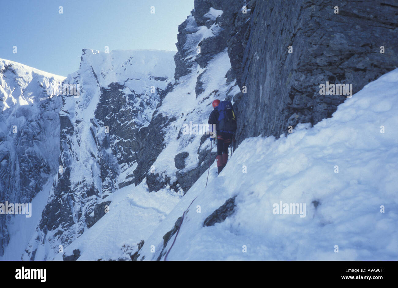 Climber on Tower Ridge Ben Nevis in winter Highlands Scotland The ...