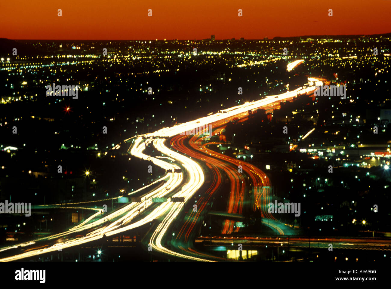 ABOVE ROAD TRAFFIC SANTA MONICA FREEWAY LOS ANGELES CALIFORNIA USA ...