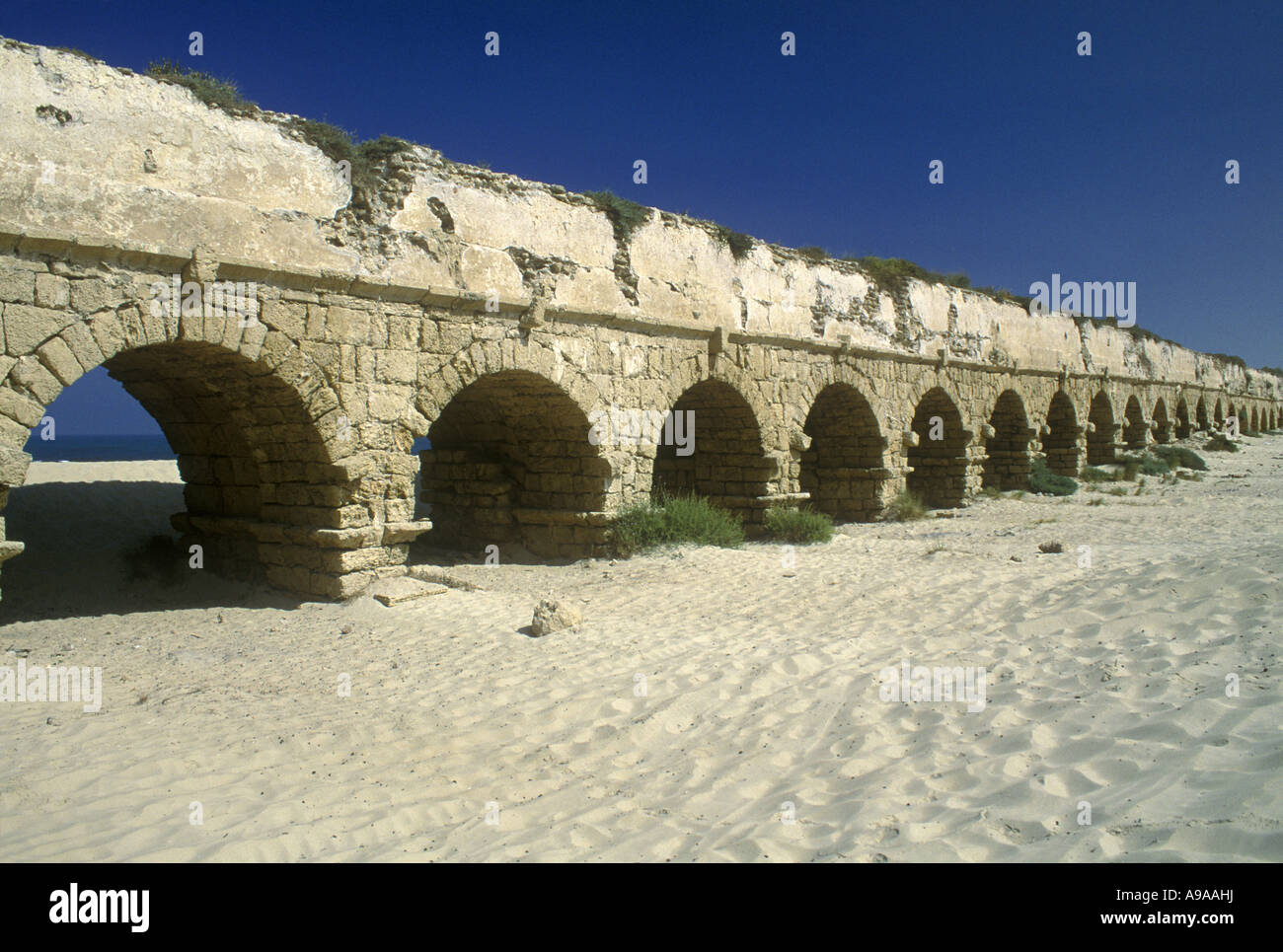 HIGH LEVEL ROMAN AQUEDUCT RUINS CAESAREA MARITIMA NATIONAL PARK ISRAEL ...