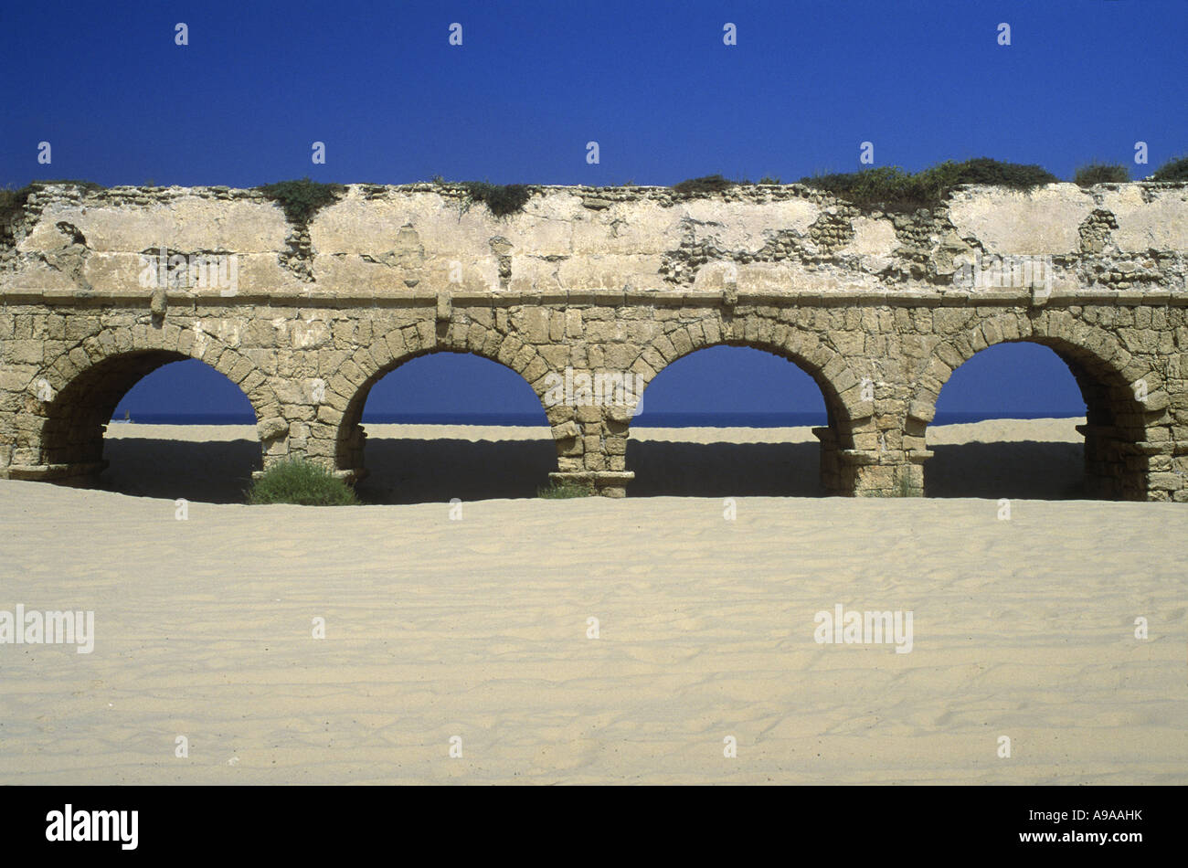 HIGH LEVEL ROMAN AQUEDUCT RUINS CAESAREA MARITIMA NATIONAL PARK ISRAEL ...