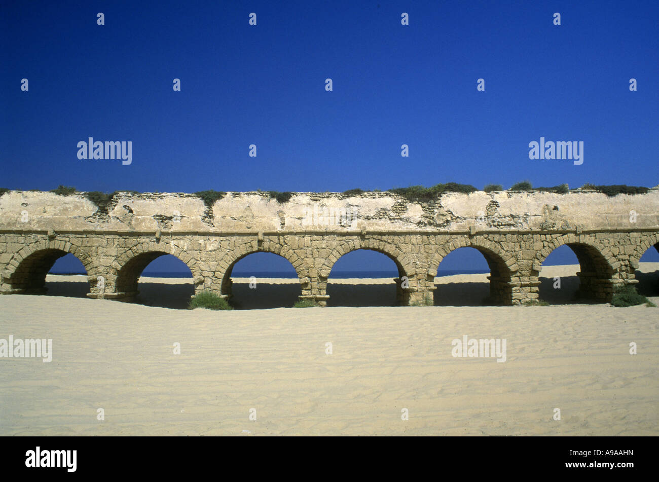 HIGH LEVEL ROMAN AQUEDUCT RUINS CAESAREA MARITIMA NATIONAL PARK ISRAEL ...
