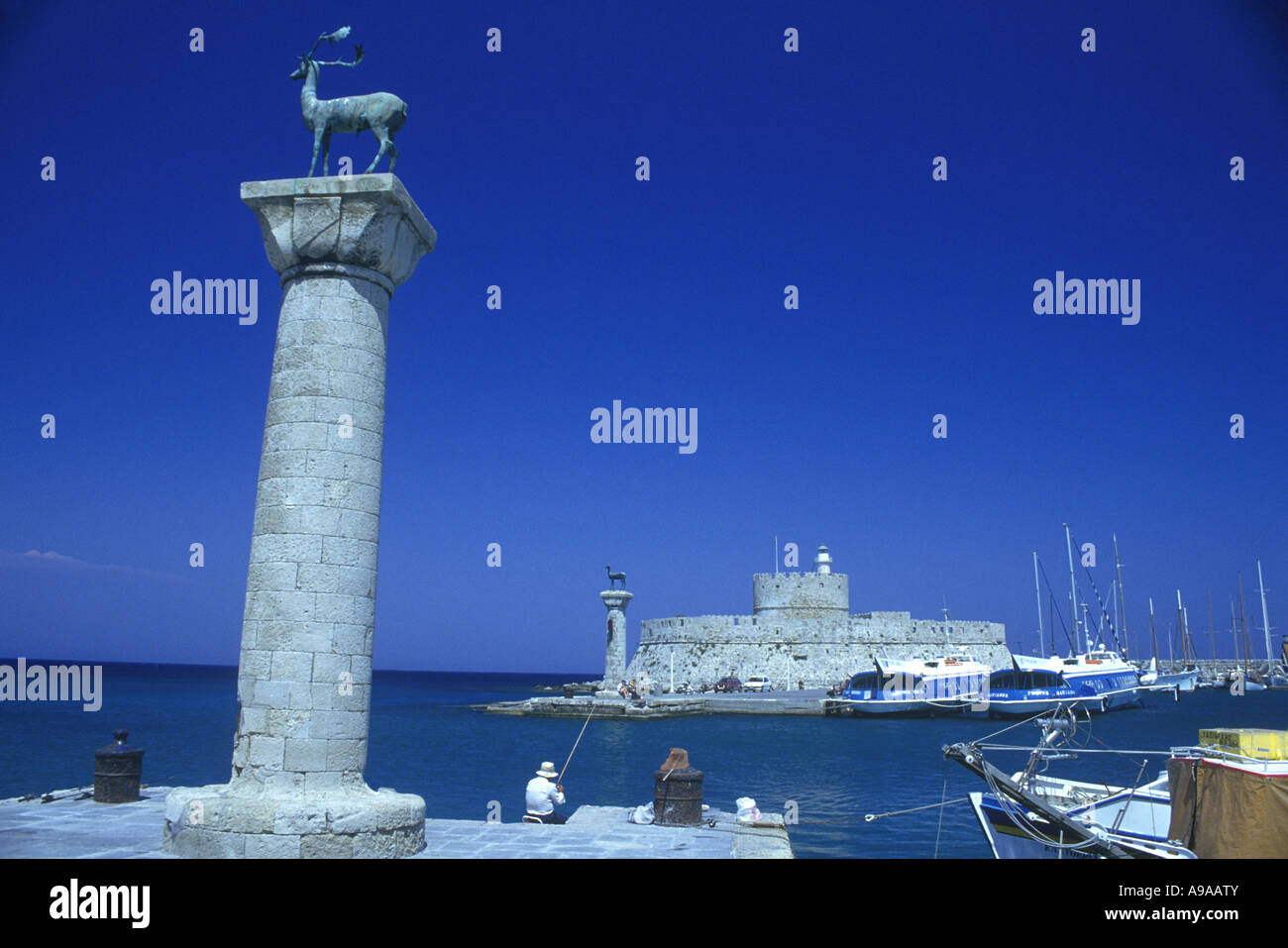 STAG STONE COLUMN MANDRAKI OLD PORT RHODES DODECANESE GREECE Stock ...