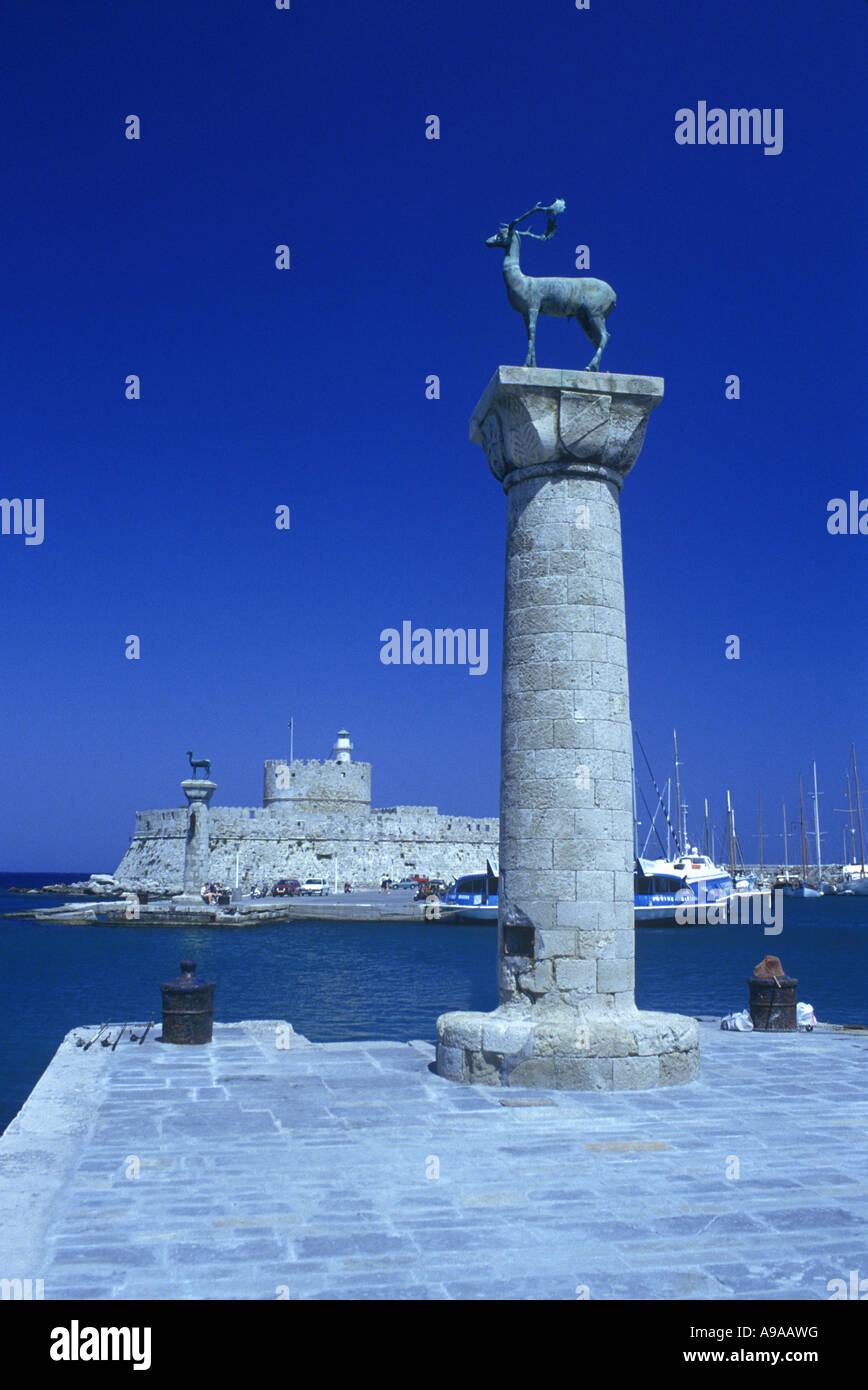 STAG STONE COLUMN MANDRAKI OLD PORT RHODES DODECANESE GREECE Stock ...