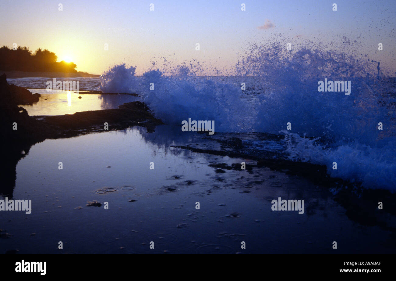 Sunset rock pools north coast Dominican Republic Hispaniola Caribbean ...