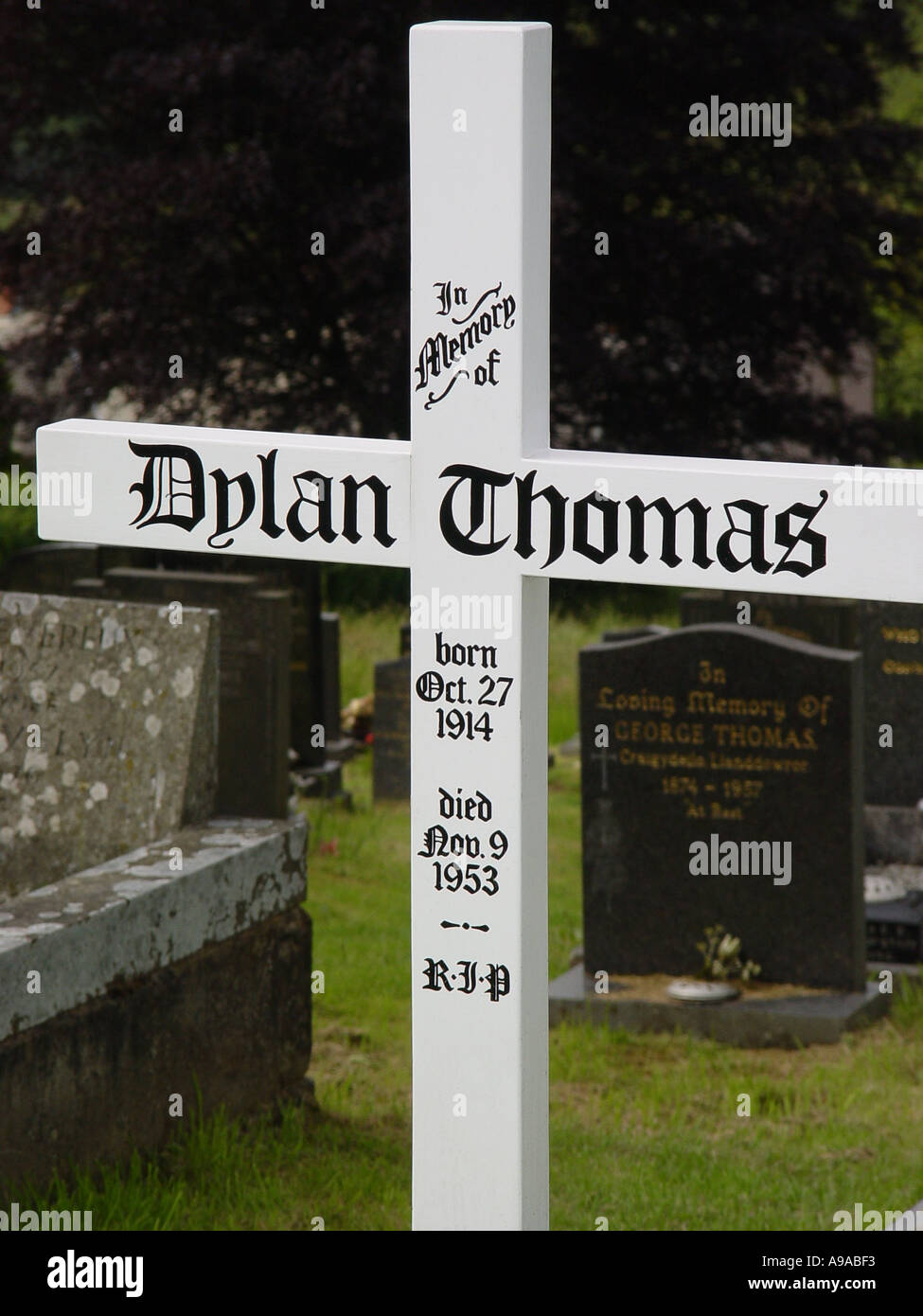 Grave of the Welsh Poet Dylan Thomas buried at the Parish Church of St ...