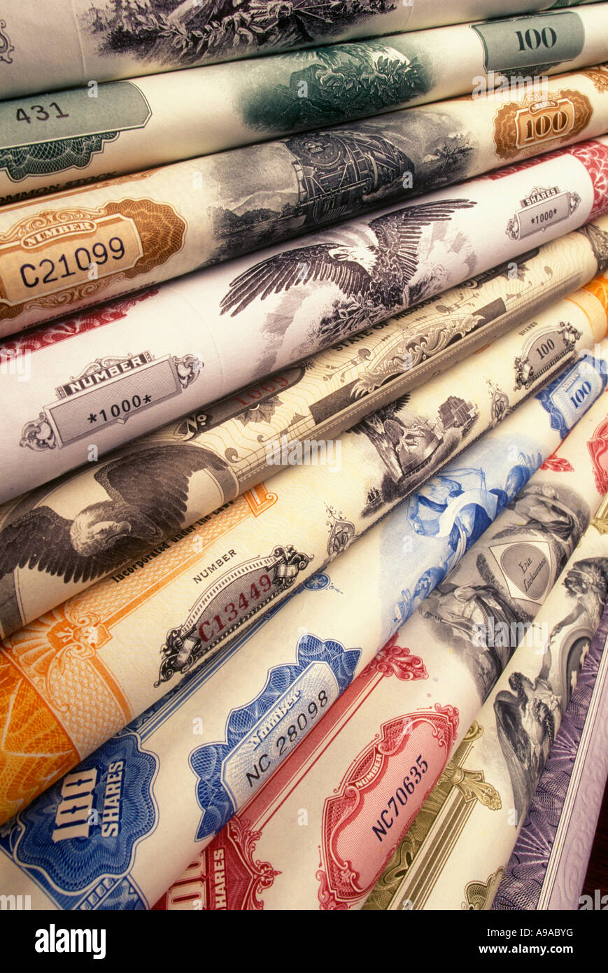 STACK OF CLASSIC STOCKS AND BOND CERTIFICATES OF UNITED STATES OF ...
