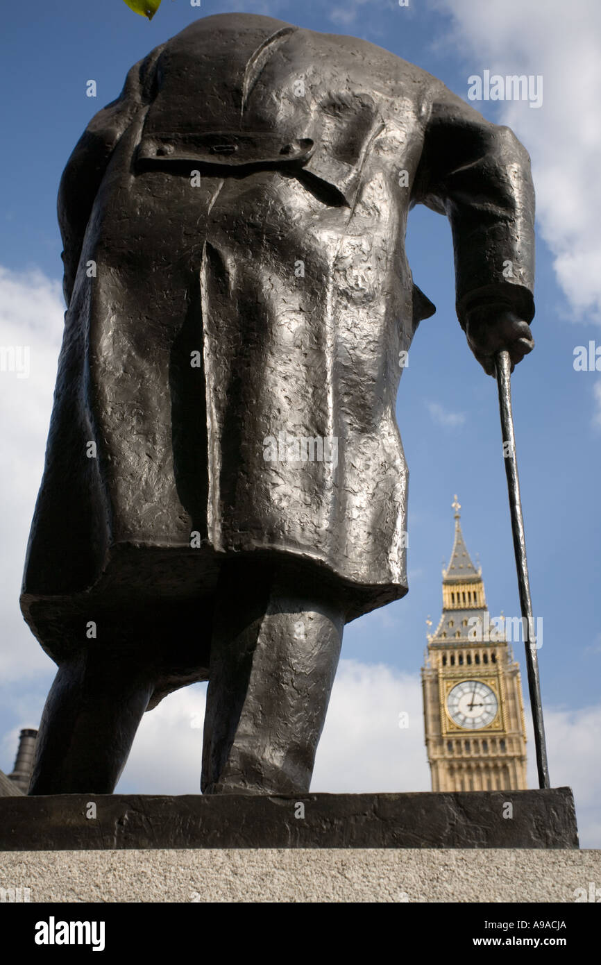 A statue of Sir Winston Churchill in Parliament Square faces the Houses ...